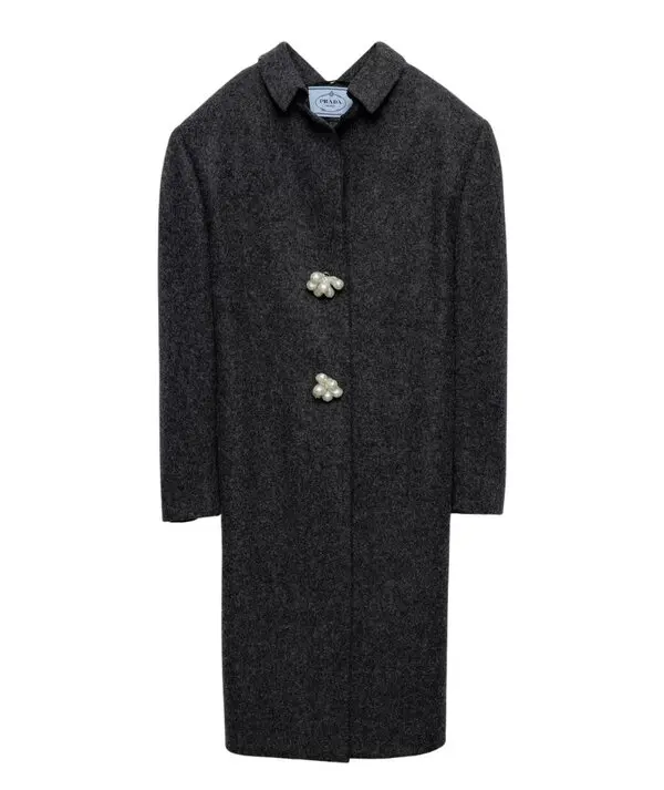 Prada Shetland Wool Coat With Jewel Buttons