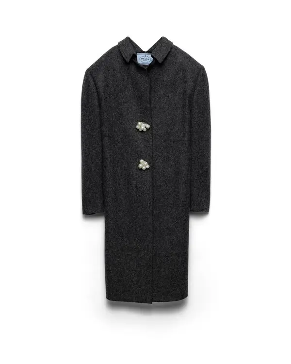 Prada Shetland Wool Coat With Jewel Buttons - Grey