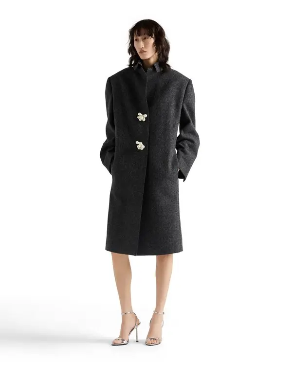 Prada Shetland Wool Coat With Jewel Buttons - Grey