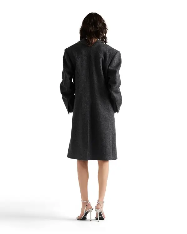 Prada Shetland Wool Coat With Jewel Buttons - Grey