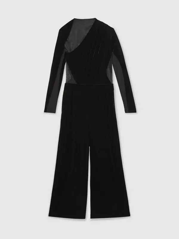 REISS Karolina Velvet Sheer-panel Wide-leg Jumpsuit