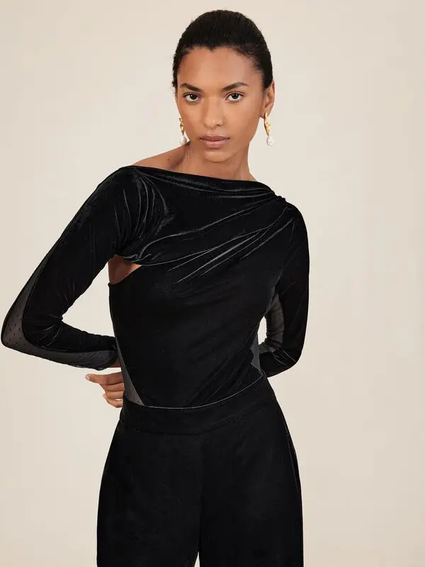 REISS Karolina Velvet Sheer-panel Wide-leg Jumpsuit