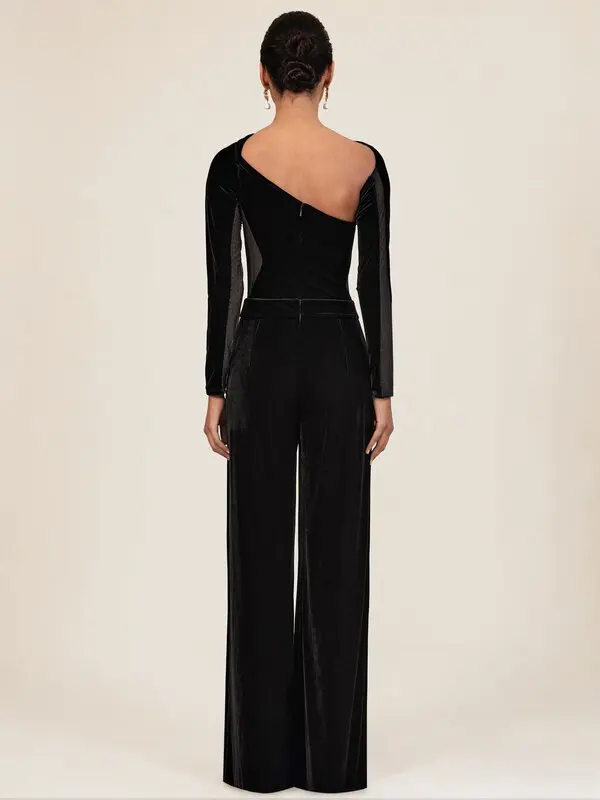 REISS Karolina Velvet Sheer-panel Wide-leg Jumpsuit