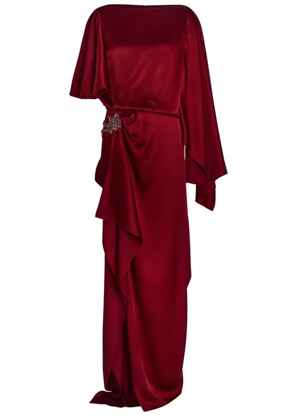 Erdem Draped Crystal-embellished Satin Gown - Red