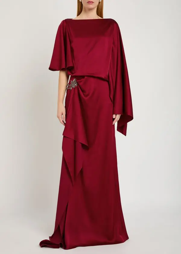 Erdem Draped Crystal-embellished Satin Gown - Red