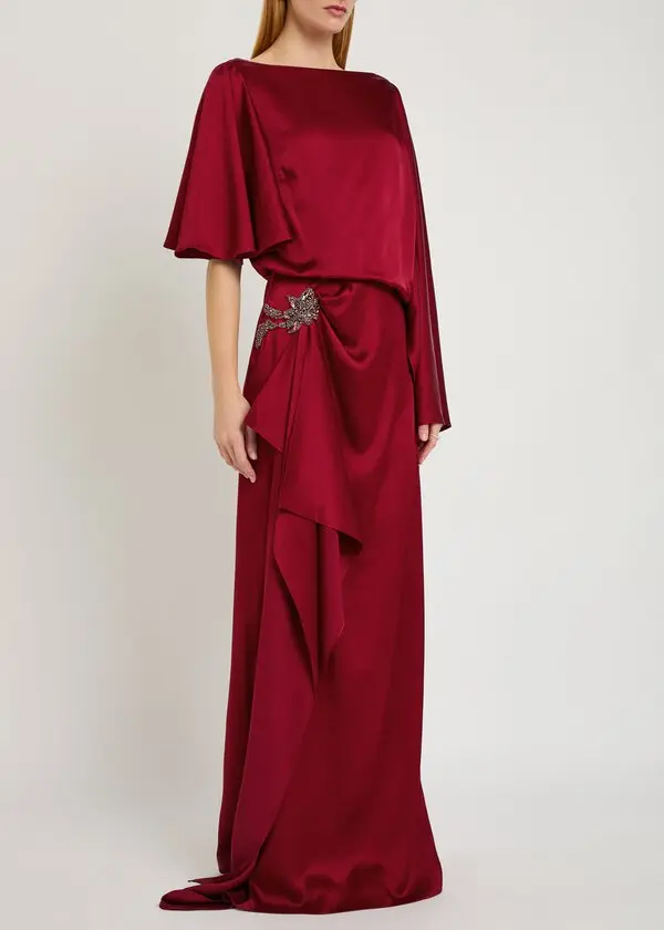 Erdem Draped Crystal-embellished Satin Gown - Red