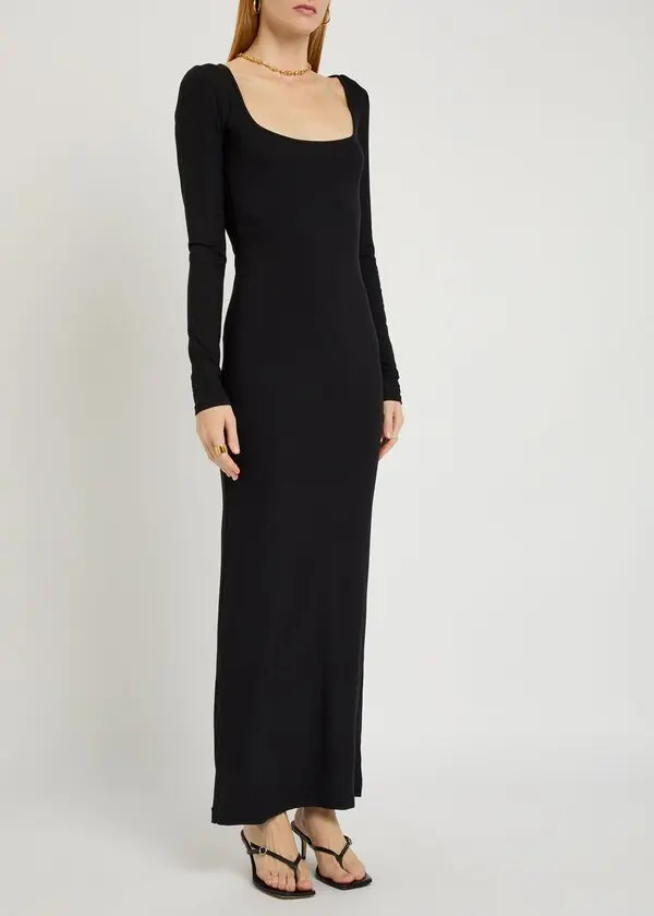 fitted lace wedding dress Ariana Ribbed Maxi Dress-Black – Bendingthetrend