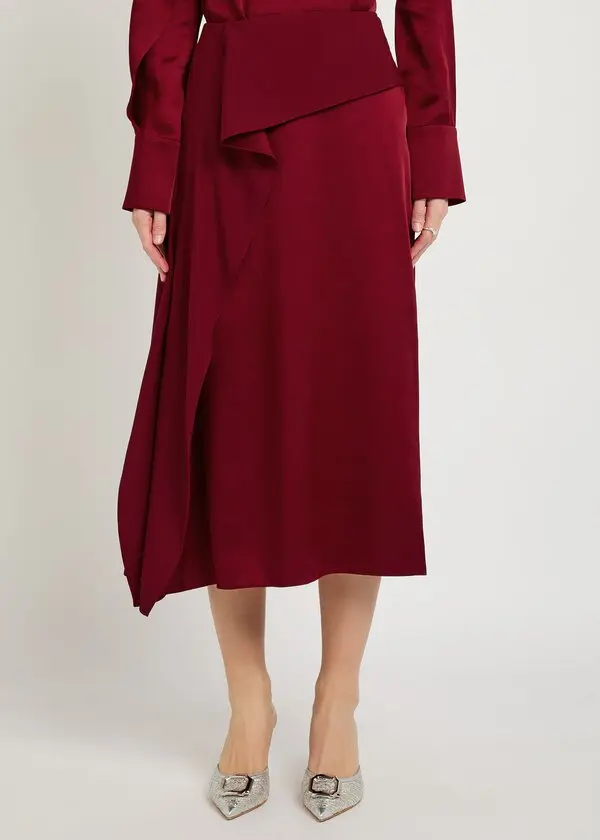 Erdem Draped Satin Midi Skirt