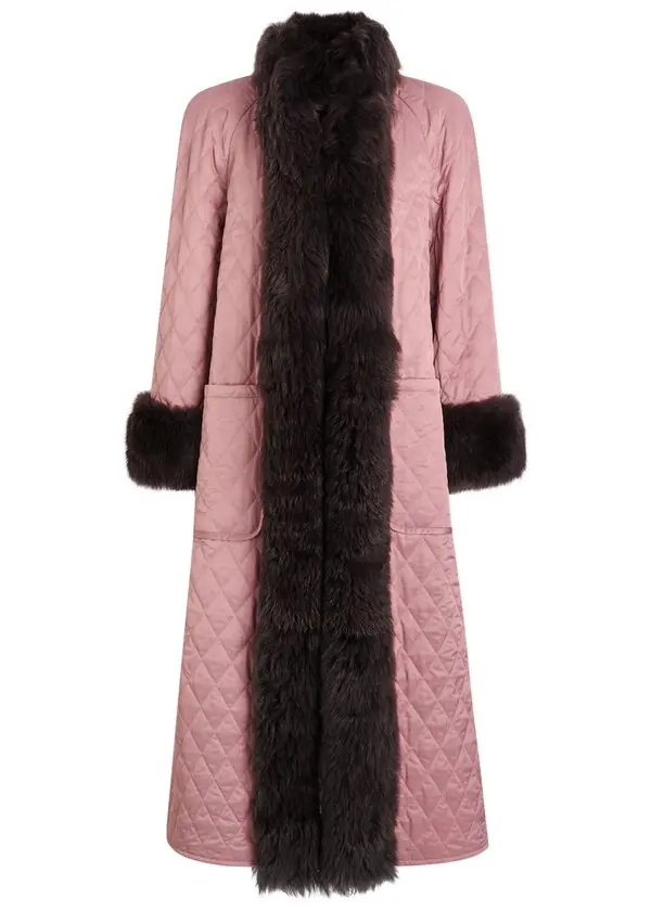 Chloé Quilted Satin Coat With Shearling Trim - Pink