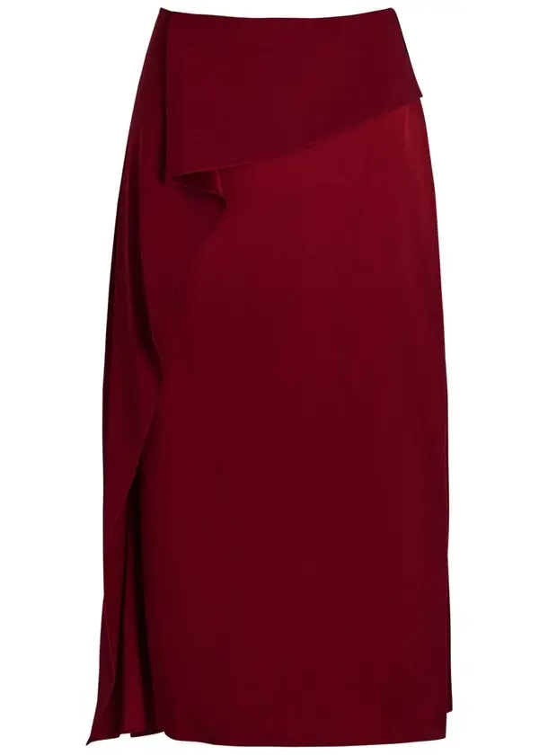 Erdem Draped Satin Midi Skirt - Red