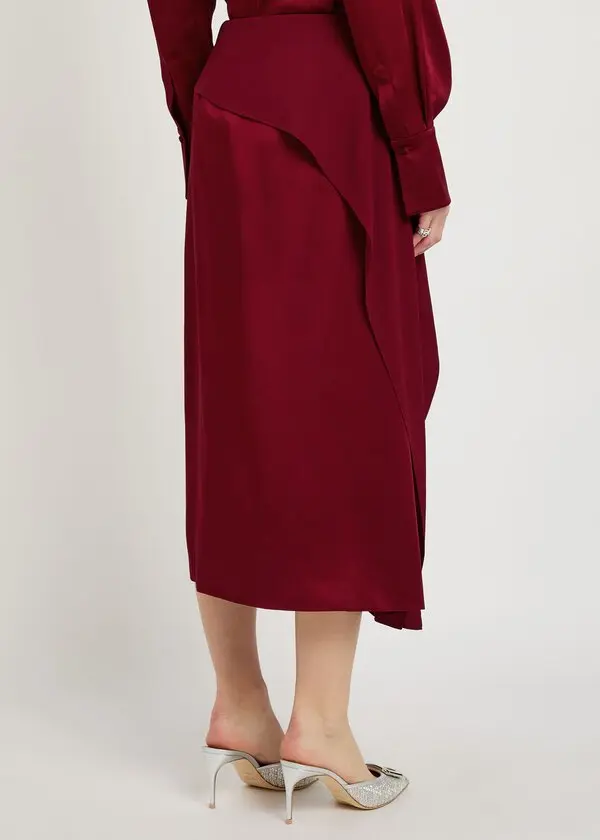 Erdem Draped Satin Midi Skirt - Red