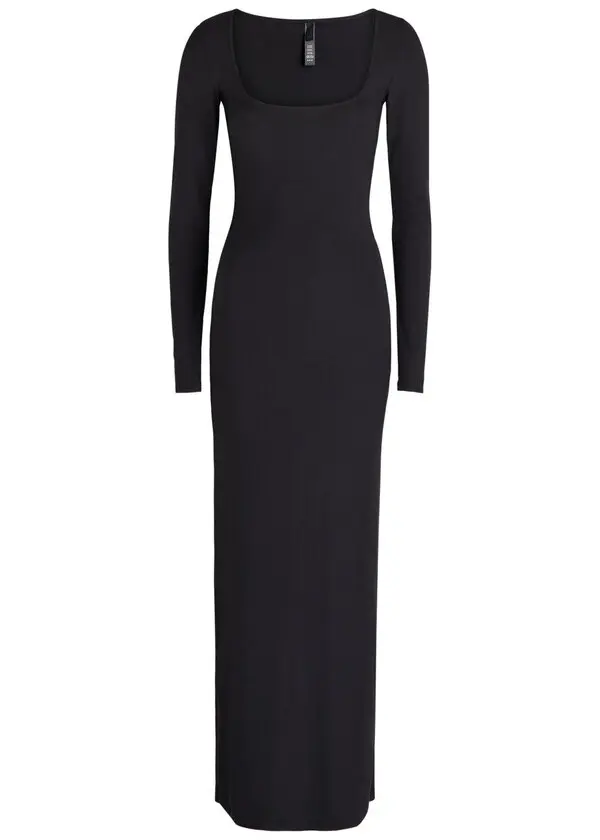 SKIMS Ribbed Stretch-modal Maxi Dress - Black
