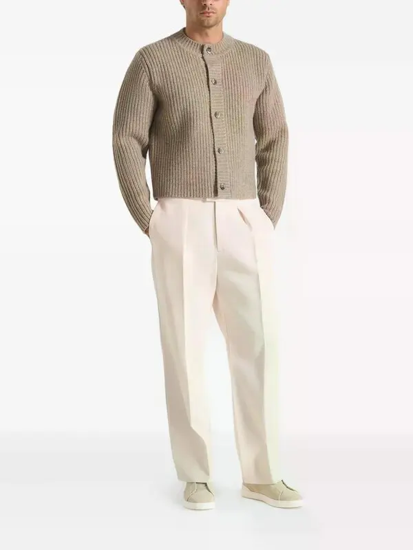 Manière De Voir Maniere De Voir Alix Crew-neck Ribbed Cardigan With Marble Buttons