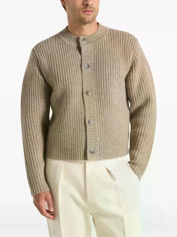 Manière De Voir Maniere De Voir Alix Crew-neck Ribbed Cardigan With Marble Buttons