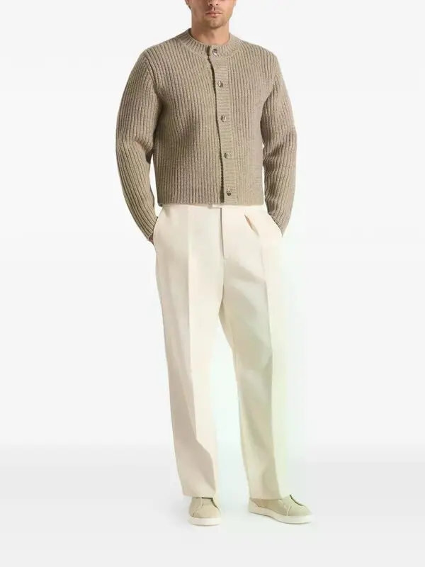 Manière De Voir Maniere De Voir Alix Crew-neck Ribbed Cardigan With Marble Buttons