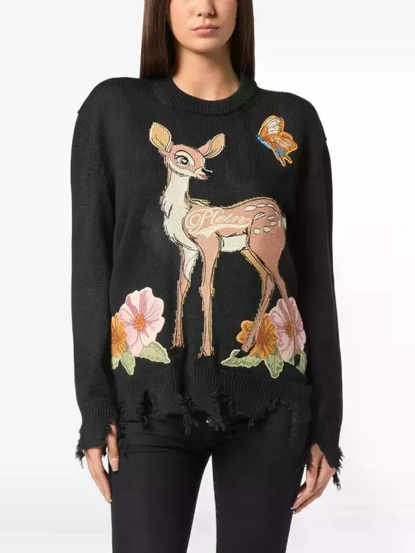 Philipp Plein Deer And Floral Embroidered Knit Pullover