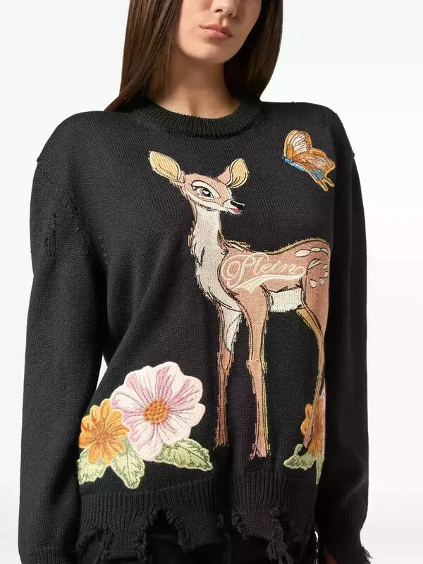 Philipp Plein Deer And Floral Embroidered Knit Pullover
