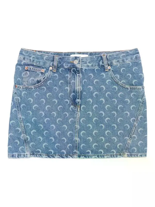 MARINE SERRE Crescent Moon Print Denim Mini Skirt