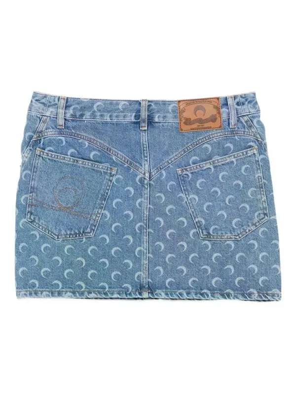 MARINE SERRE Crescent Moon Print Denim Mini Skirt