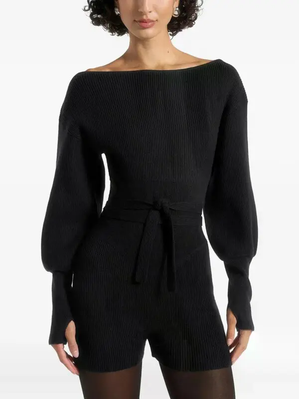 Manière De Voir Raya Off-shoulder Playsuit With Balloon Sleeves And Belt - Black