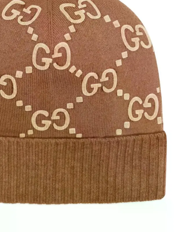 Gucci Gg Jacquard Cashmere Beanie - Brown