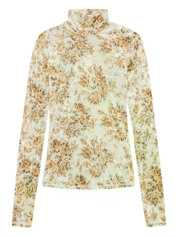 GANNI Floral Roll-neck Top - Neutrals