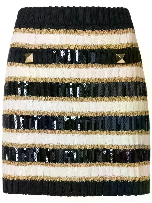 Valentino Garavani Rockstud-detail Stripe-knit Skirt - Blue