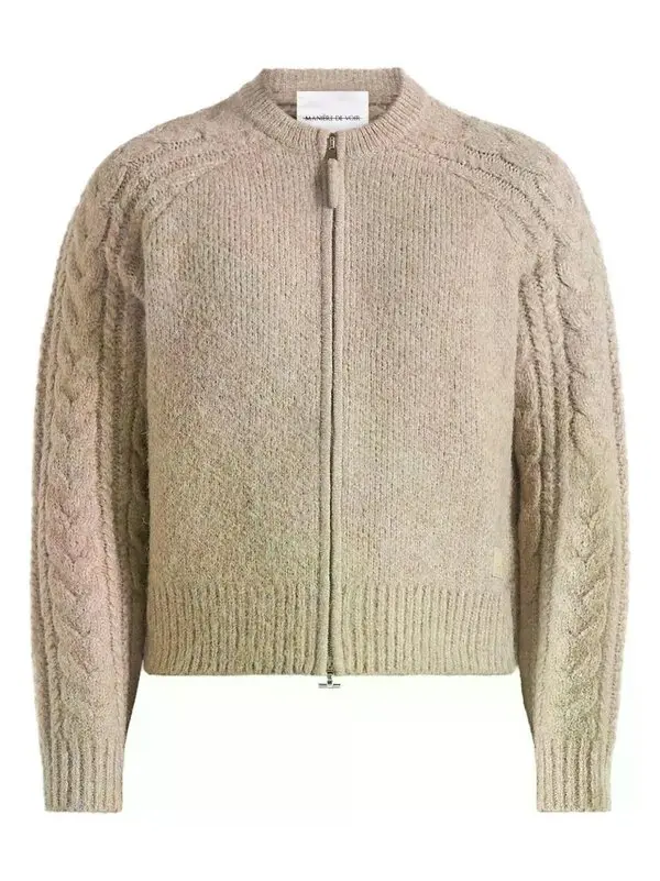 Manière De Voir Gaby Zip-fastening Speckled Cable-knit Cardigan - Neutrals