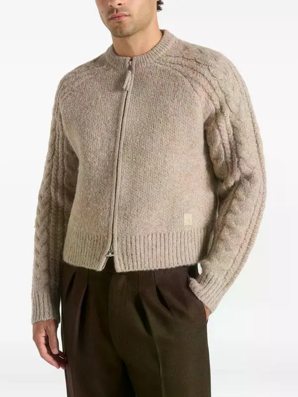 Manière De Voir Gaby Zip-fastening Speckled Cable-knit Cardigan - Neutrals