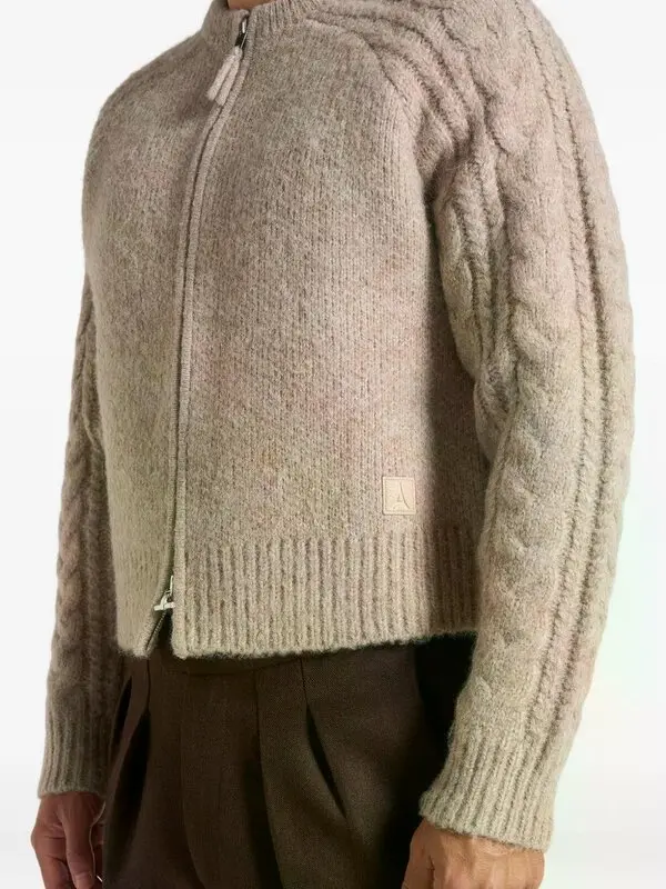Manière De Voir Gaby Zip-fastening Speckled Cable-knit Cardigan - Neutrals