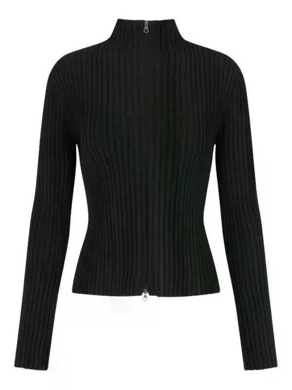 AMOMENTO Ribbed High-neck Cardigan
