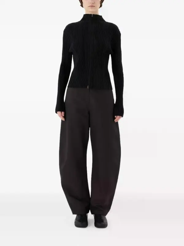 AMOMENTO Ribbed High-neck Cardigan