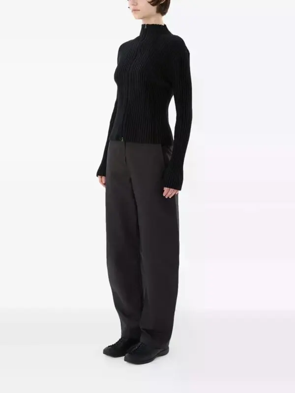 AMOMENTO Ribbed High-neck Cardigan