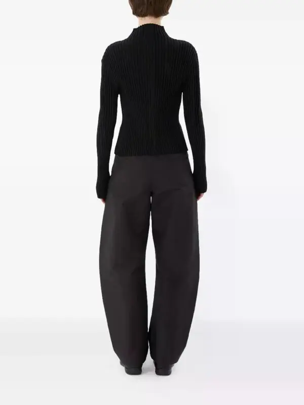 AMOMENTO Ribbed High-neck Cardigan