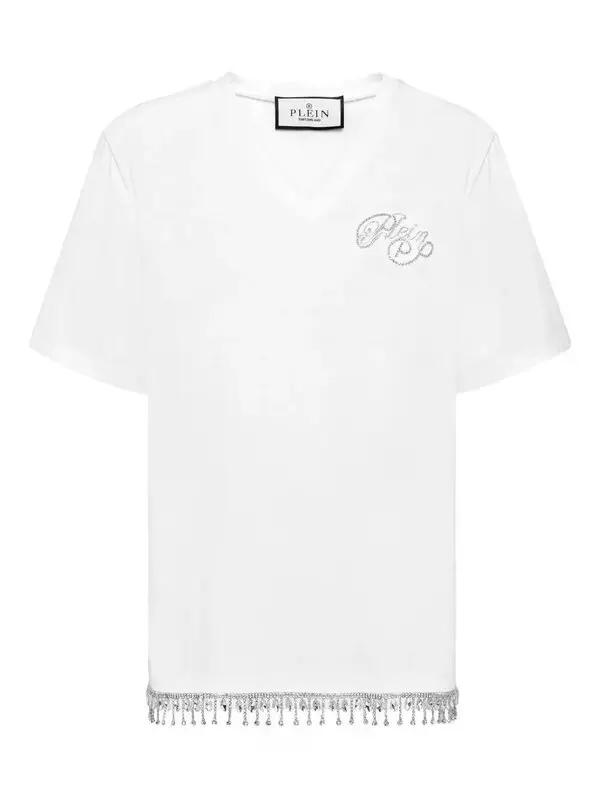 Philipp Plein Crystal-embellished V-neck T-shirt - White