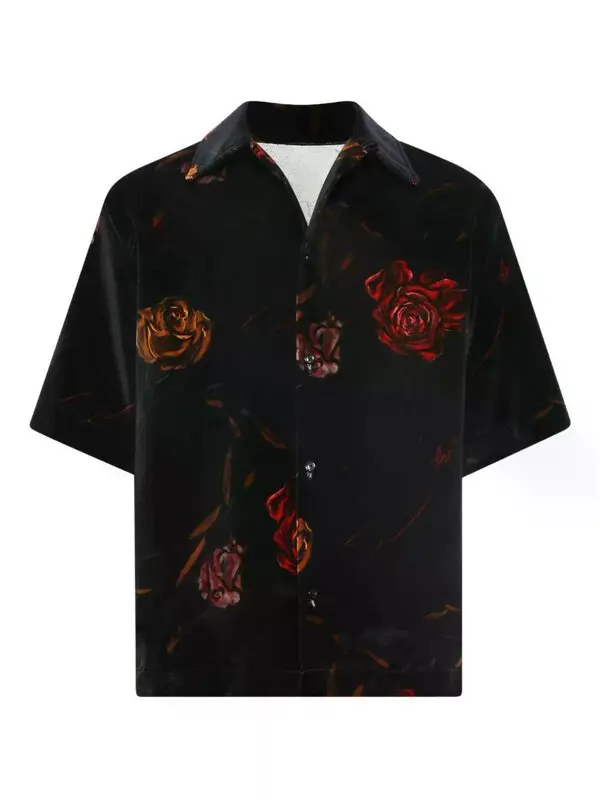 Amiri Rose-print Velvet Shirt
