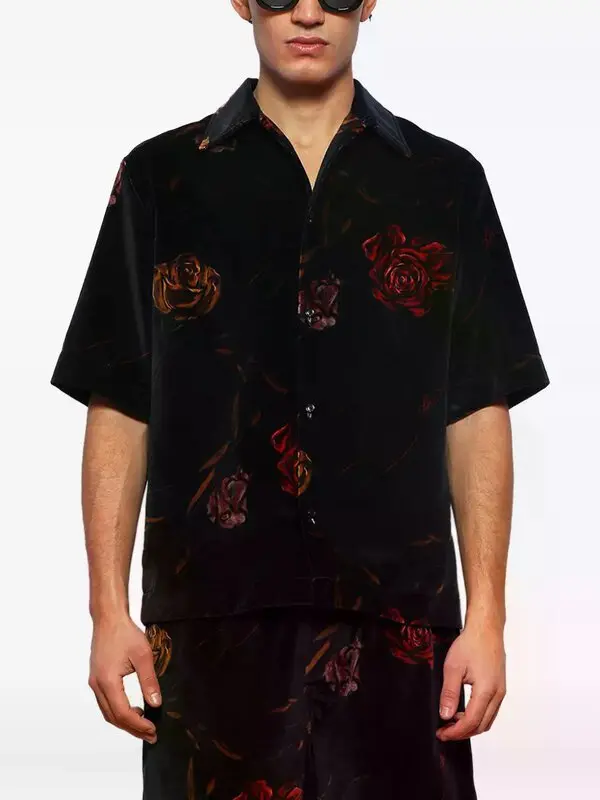 Amiri Rose-print Velvet Shirt