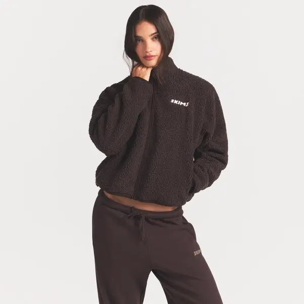 SKIMS Boxy Zip-up Teddy Jacket - Espresso