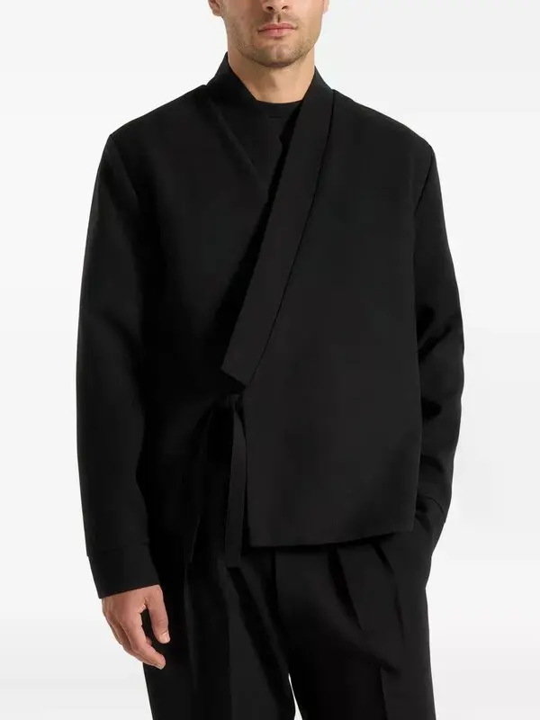 Manière De Voir Textured Kimono Wrap Jacket With Silver-tone Branding