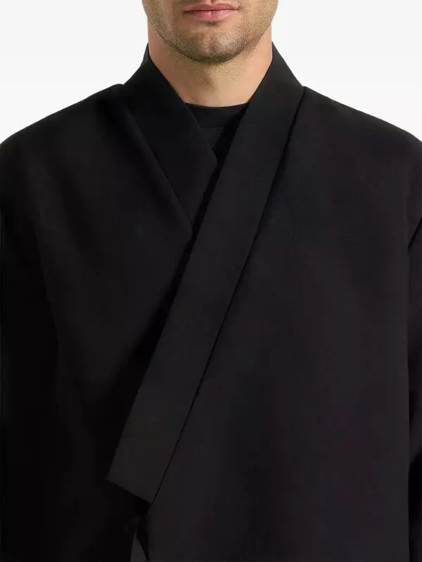 Manière De Voir Textured Kimono Wrap Jacket With Silver-tone Branding