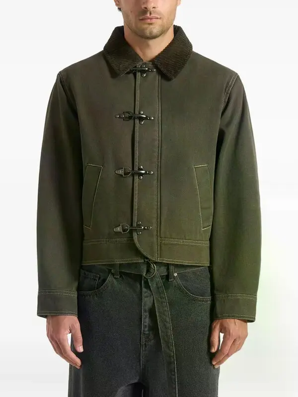 Manière De Voir Olive Gabardine Jacket With Clasp Detail
