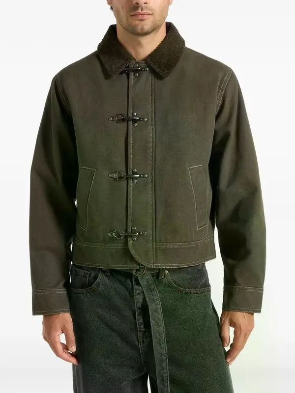 Manière De Voir Nino Clasp Detail Contrast Stitch Gabardine Jacket - Green