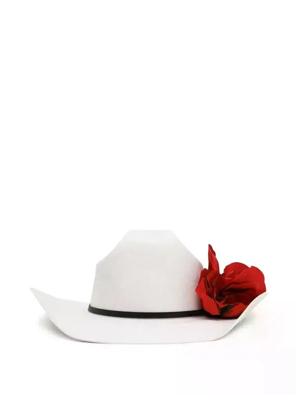 WILLY CHAVARRIA Floral-appliqué Cowboy Hat - White