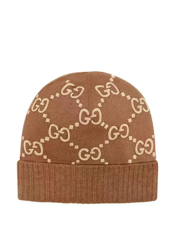 Gucci Gg Jacquard Cashmere Beanie - Brown