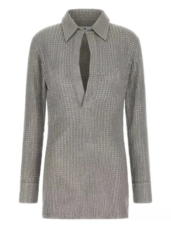 Attico Rhinestone-appliqué Dress - Grey