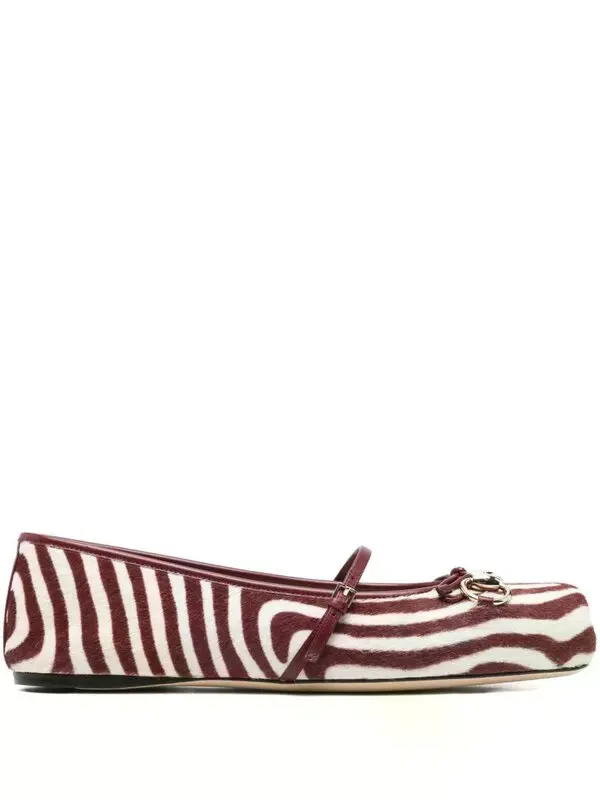 Gucci Horsebit-detail Zebra-print Ballet Flats - White