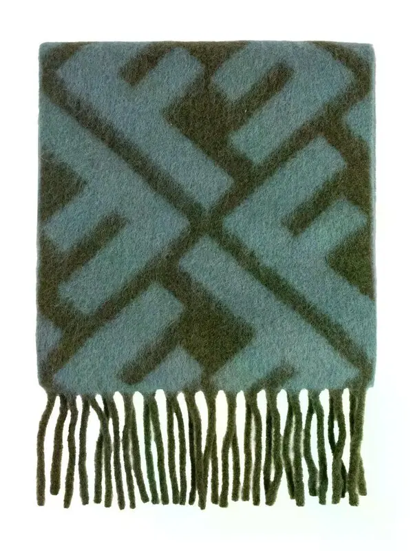 Fendi Ff-pattern Fringed Scarf - Green