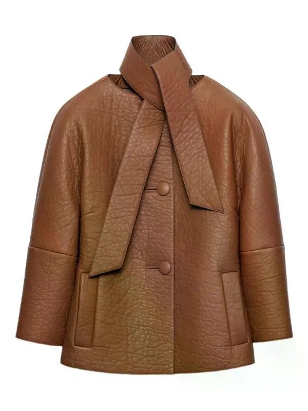 Prada Leather Jacket With Scarf Detail