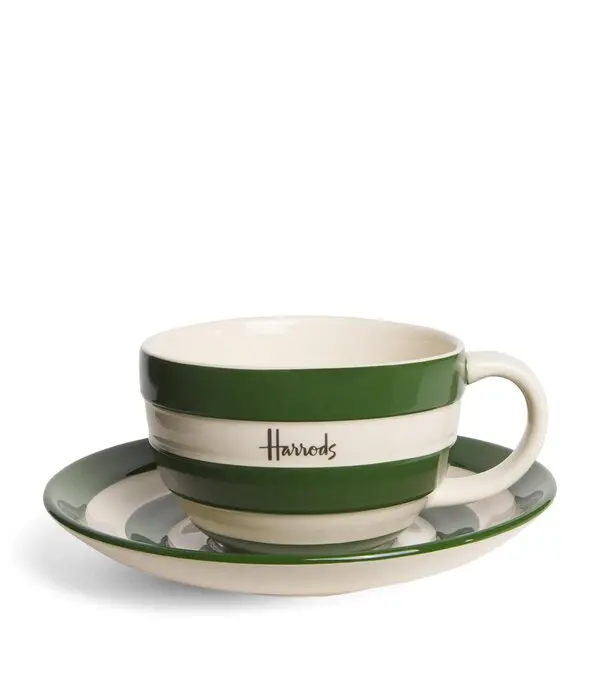 Harrods Cornish Stripe Cup And Saucer Set - Green