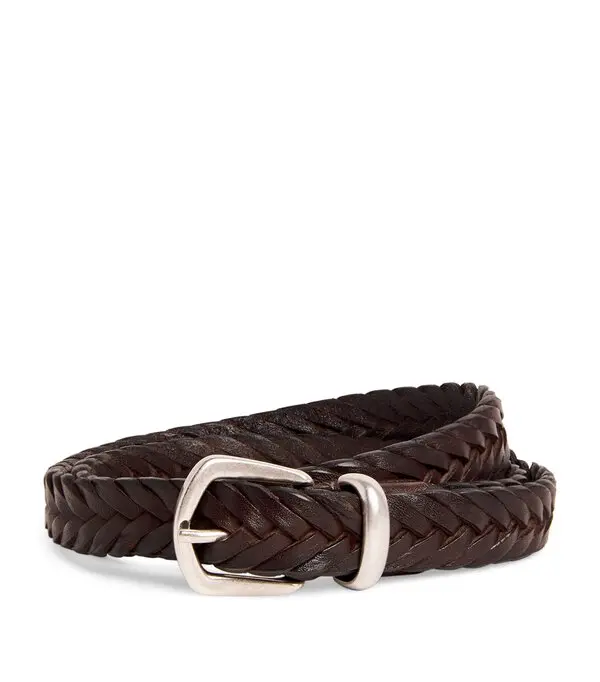 Eleventy Leather Braided Belt - Brown